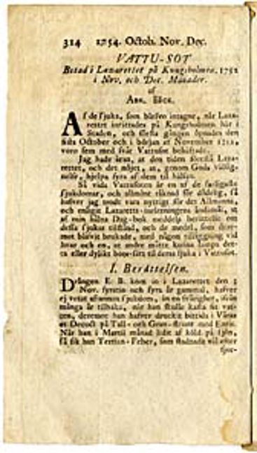Vattu-sot botad i lazarettet på Kungsholmen, 1752 i nov. och dec ...