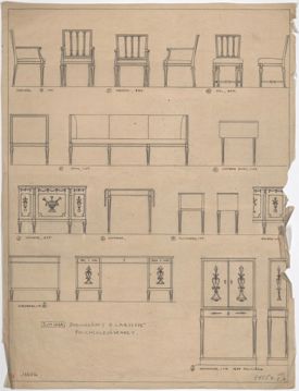 Ritning "Stockholms stadshus. Längdsektion genom Östra längan. Planer ...