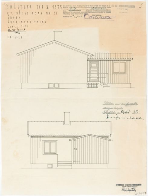 Ritning för tillbyggnad av familjen Jersilds småstuga i Norra Ängby ...