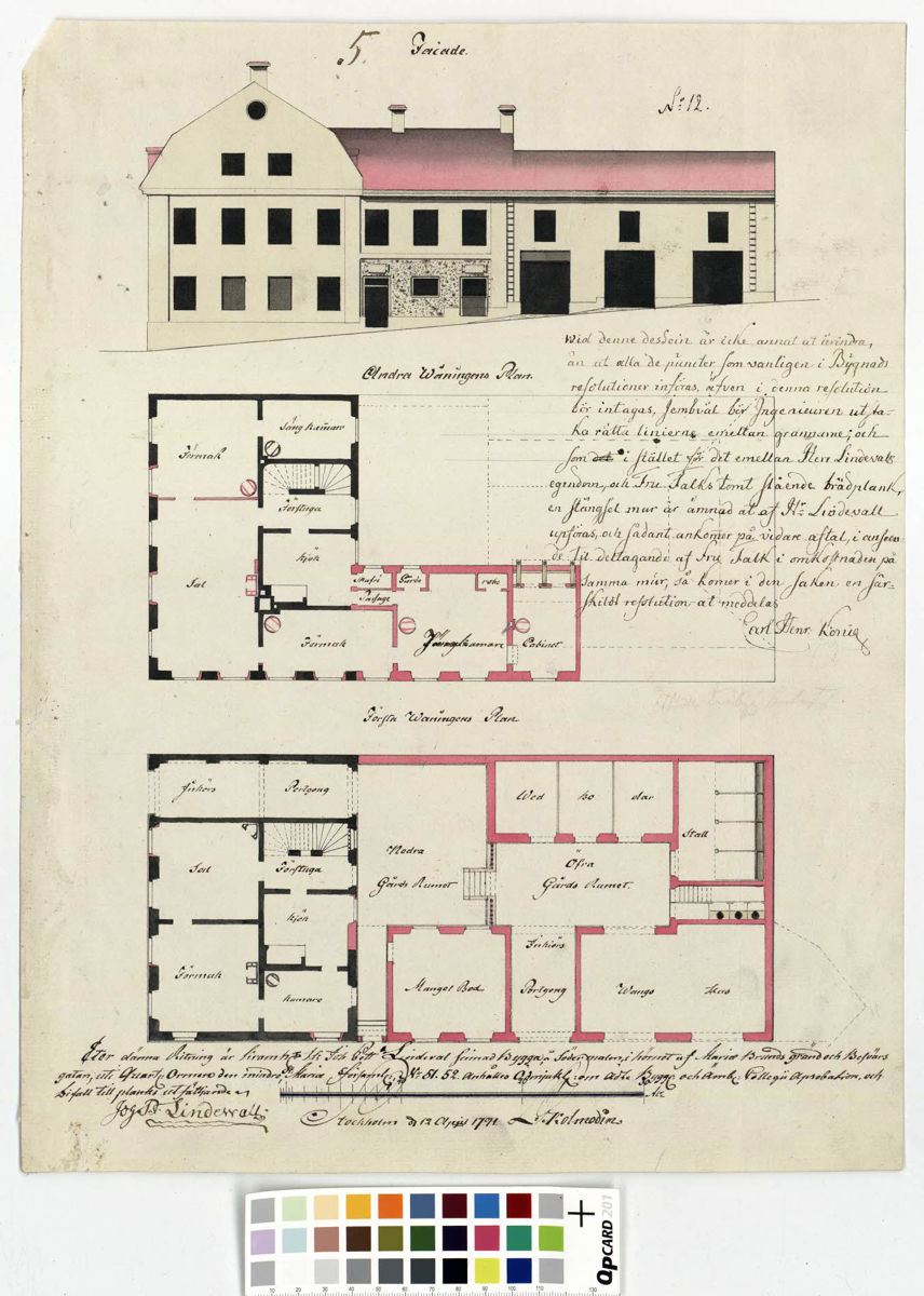 Ritning över hus i kvarteret Ormen Mindre - Stockholmskällan