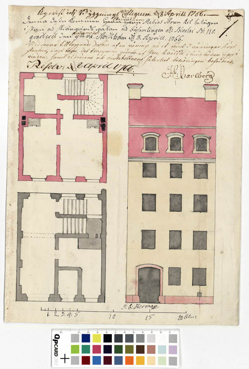 Ritning över hus i kvarteret Andromeda - Stockholmskällan